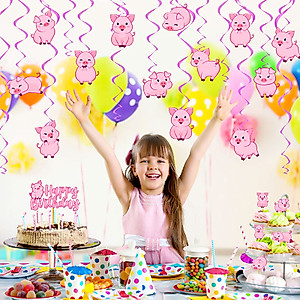 30 Pieces Pig Farm Animal Party Hanging Swirl Decorations Barnyard Theme Birthday Party Supplies Pink Piggy Hanging Foil Swirls Ceiling Decor for Girls Boys Kids Baby Shower Supplies