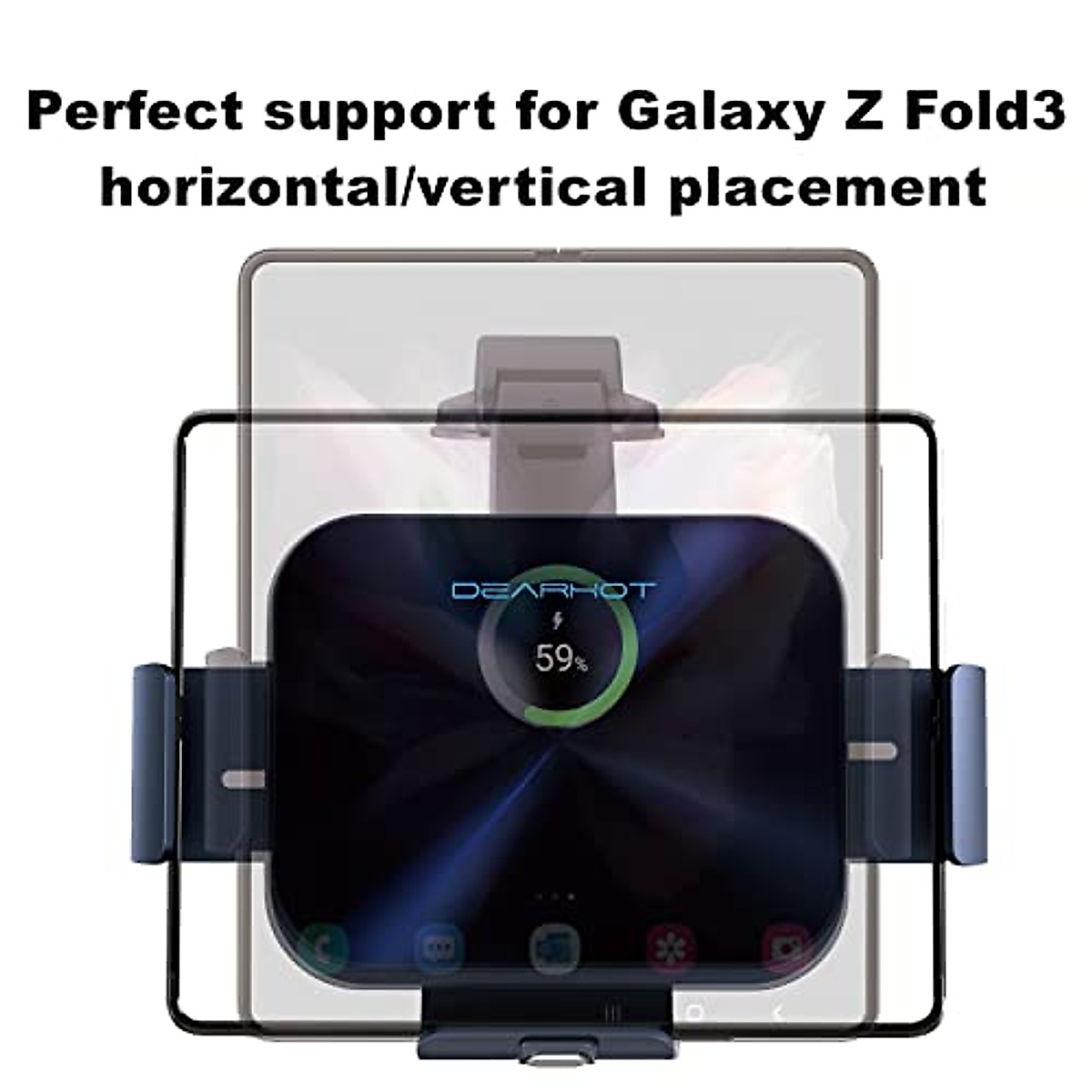 DearHot 15W Dual Coil Qi Wireless Car Charger Mirror Mount Holder Compatible for Samsung Galaxy Z Fold4 Fold3 Z Fold2 Fold S23 Ultra Note20 iPhone 14 Pro Max Pixel 6 Pro Auto Clamp Fast Car Charger