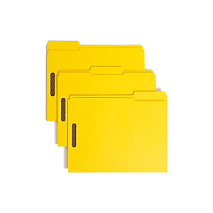 Smead Fastener File Folder, 2 Fasteners, Reinforced 1/3-Cut Tab, Letter Size, Yellow, 50 per Box (12940)