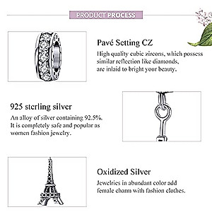 Manhe Charms Landmark Series Charm Sterling Silver Travel Charms Dangle for Pandora Bracelet (Paris Eiffel Tower Charms Pendant)