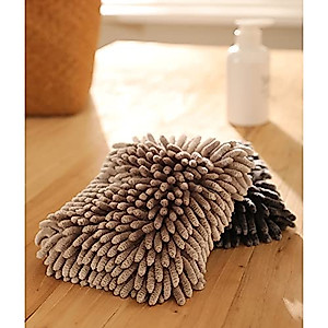 4 Pack Chenille Hanging Hand Towel Balls Super Absorbent Microfiber Hand Towels Chenille Ball Soft Plush Quick-Drying Hand Towels with Hanging Loops for Bathroom Kitchen (Brown+Grey)
