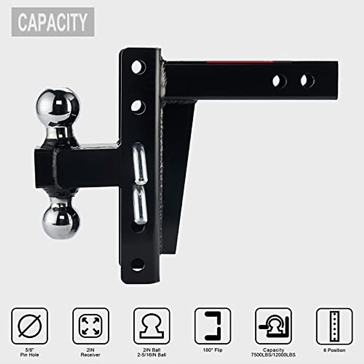 OPENROAD Adjustable Trailer Hitch Ball Mount Fits 2-Inch Receiver, 2’’ & 2-5/16’’ Dual Balls 12000lbs/7500LBS, 8" Drop/ 8" Rise Drop Hitch, Tow Hitch for Heavy Duty Truck with Stainless Steel Pins