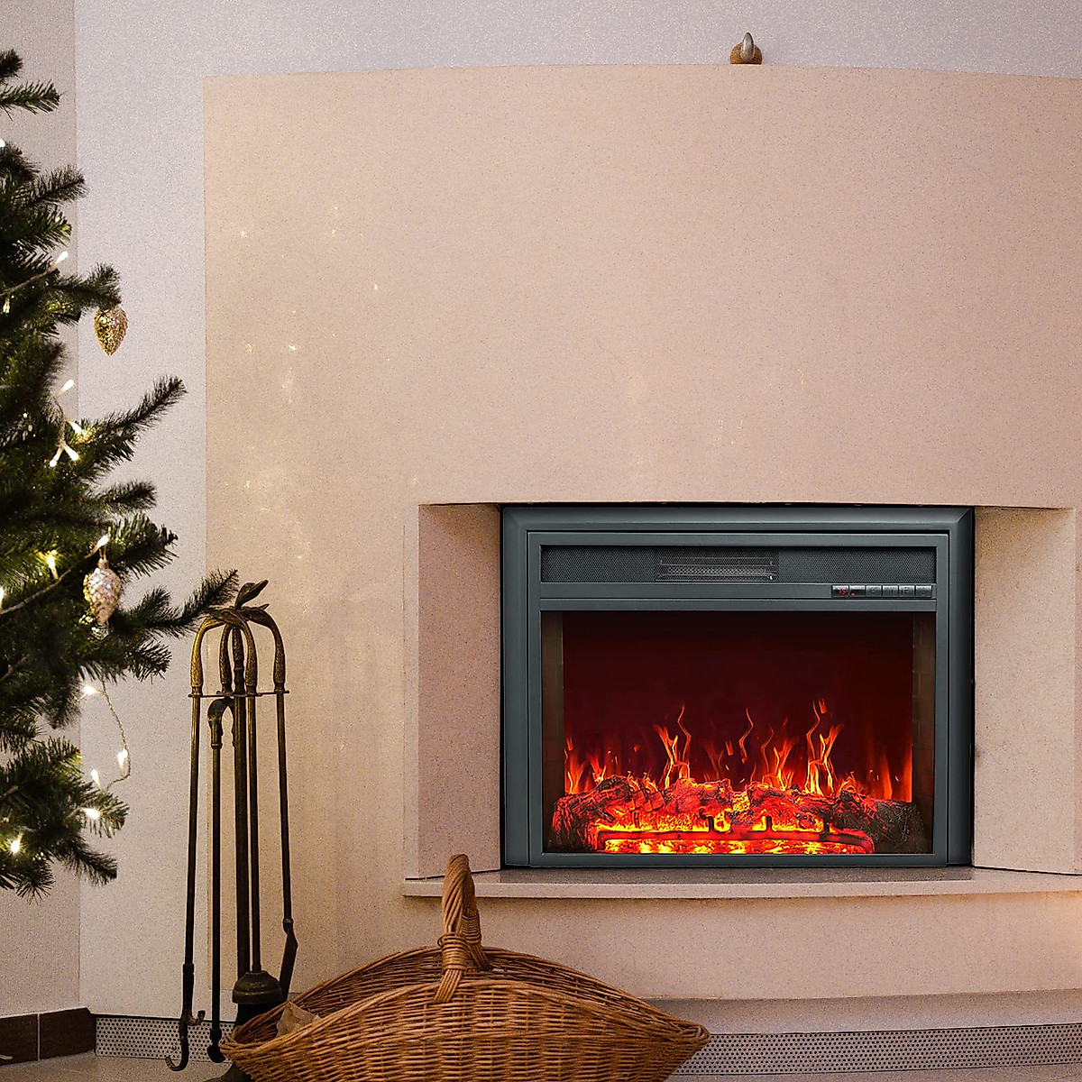 C-Hopetree 32 Inch Wide Electric Fireplace Insert, Portable Freestanding Heater with Remote and Thermostat