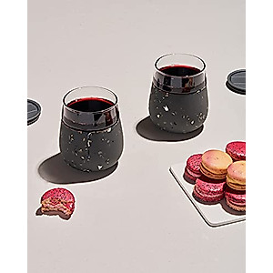 W&P Porter Wine Cocktail Glass w/Protective Silicone Sleeve | Terrazzo Charcoal 15 Ounces | On-the-Go | Reusable | Portable | Dishwasher Safe