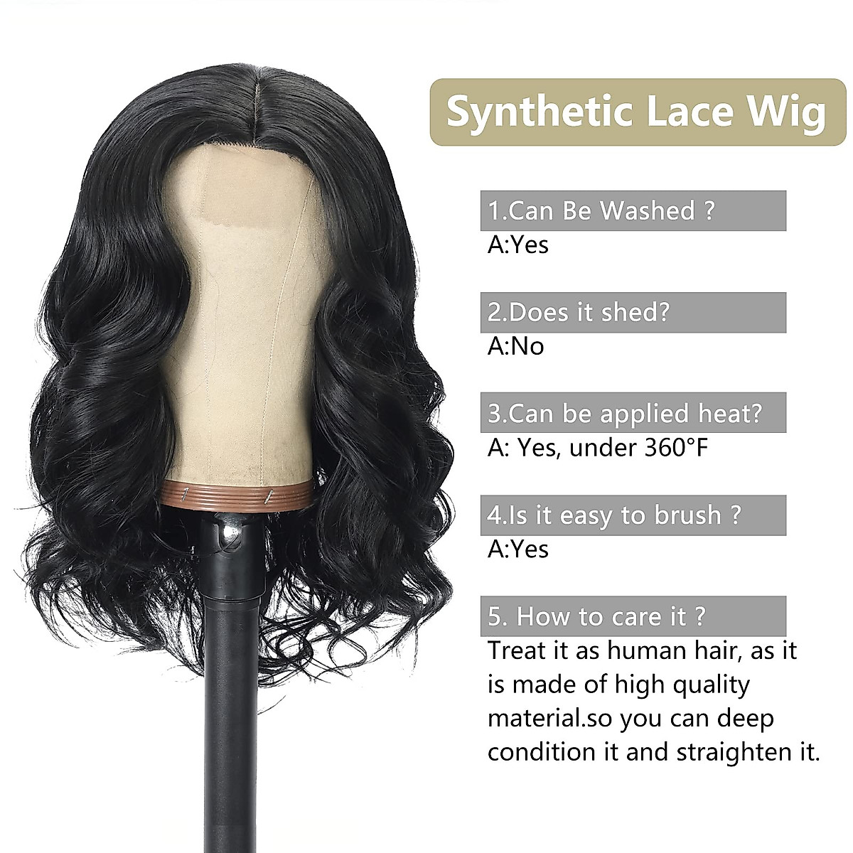 meiliprotea 16" Short Body Wave Synthetic Wig Side Part Bob Wavy Lace Wig Short Wavy Bob Wigs for Black Women 180% Density Ocean Wave Wig Short Wavy Synthetic Lace Front Wig