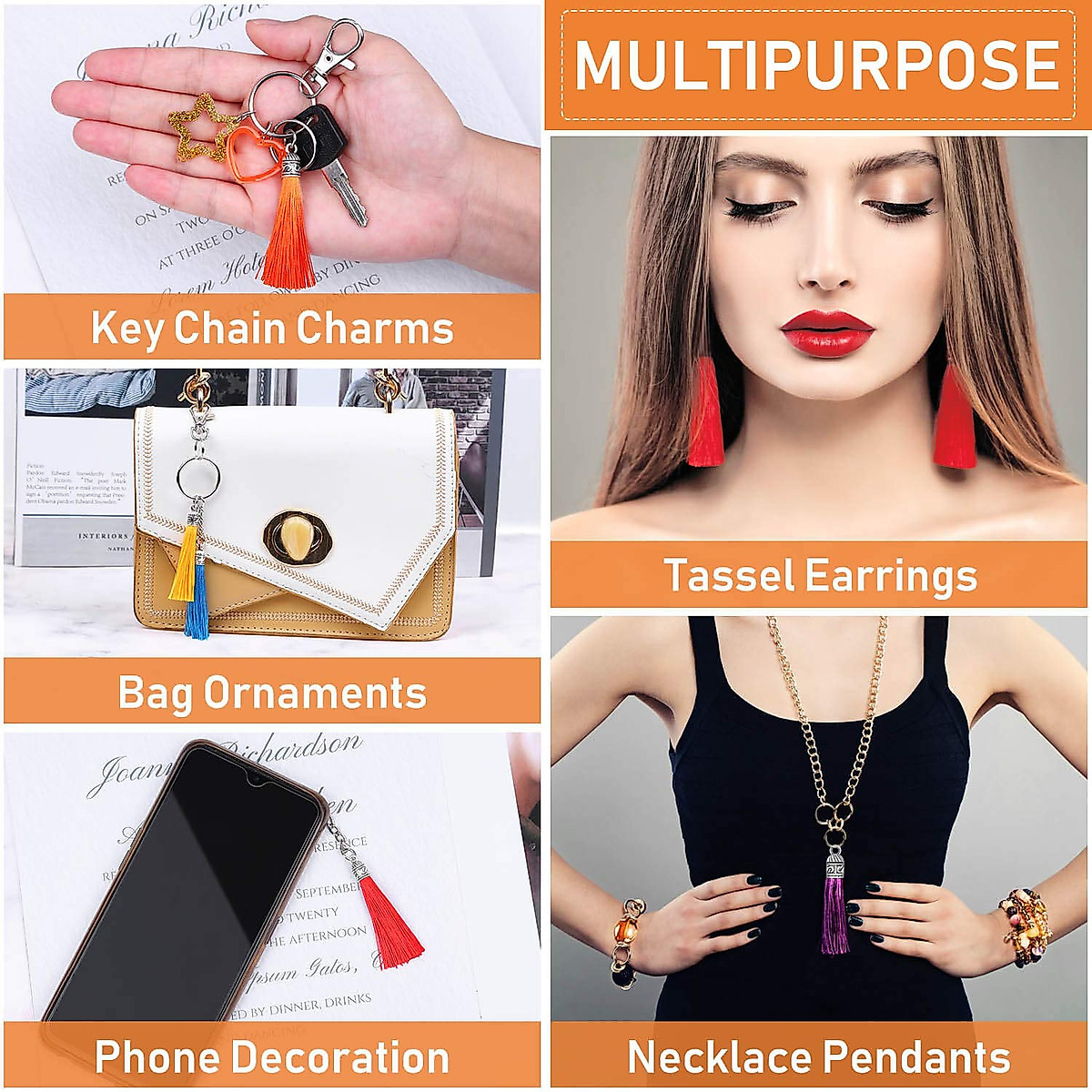 Tassels for Jewelry Making, Flasoo 100 Pieces Keychain Tassel Charms Silky Handmade Tassels Bulk for Resin DIY Crafts, Bracelets, Earrings, Keychain, Necklace