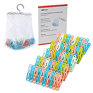 Jophaiipy Plastic Clothes Pins Heavy Duty Outdoor,Colored Clothes Pins with Mesh Clothespin Bag,50-Pack Clothes Pins and Bag Heavy Duty for Laundry Clips