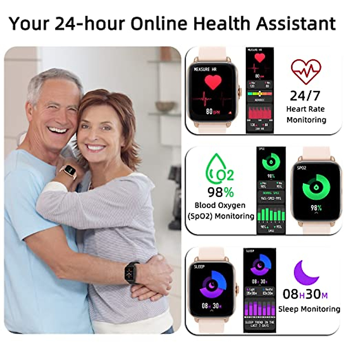 Wwzzey Smart Watch for Women Answer/Make Calls, 1.7" Waterproof Fitness Watch with Heart Rate/Blood Oxygen/Sleep Monitor, Ai Voice, Women Watches for Android/iPhone.