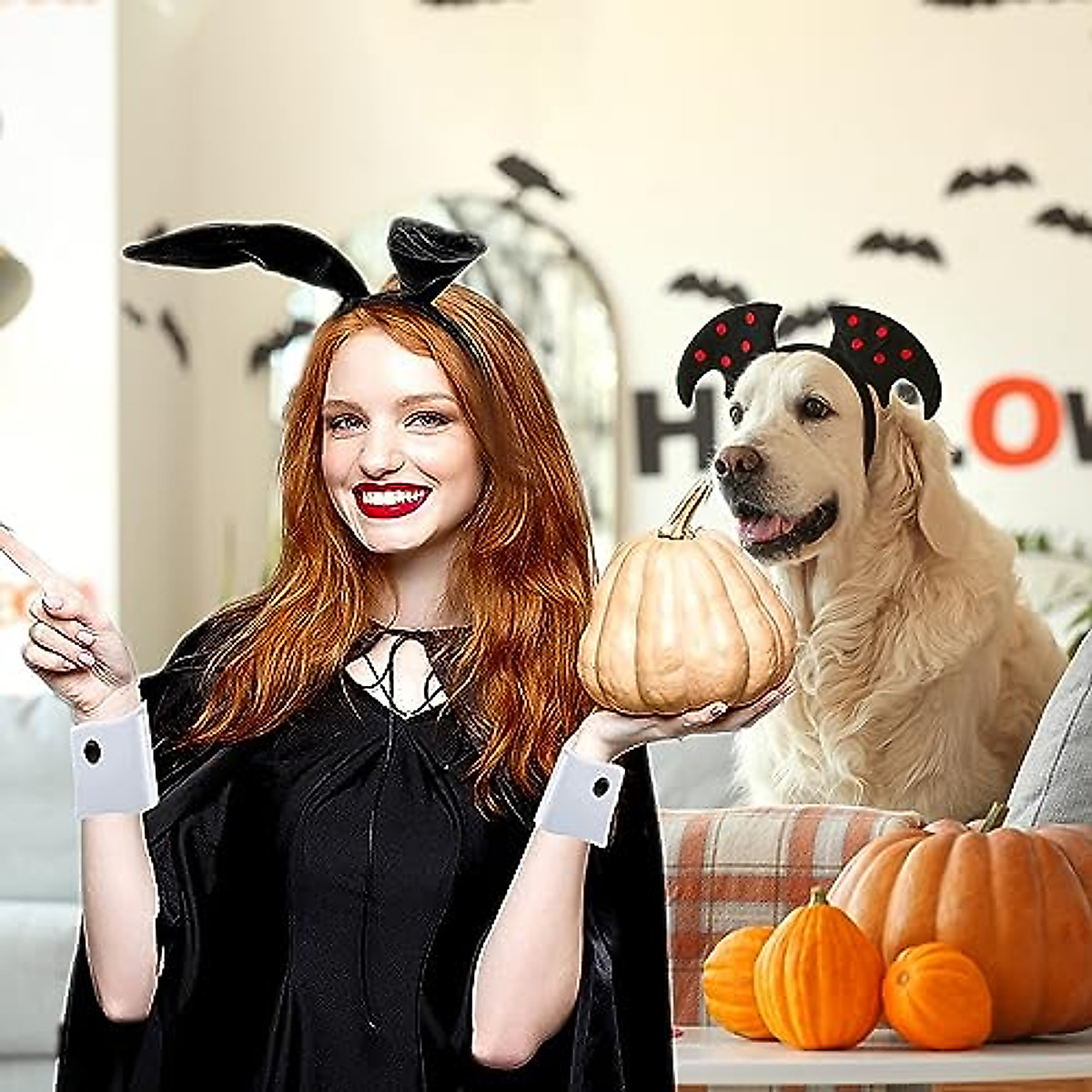 Gaoikerr Halloween Bunny Costume Set Black Bunny Ears and Tail Halloween Bunny Accessories for Halloween Cosplay Party