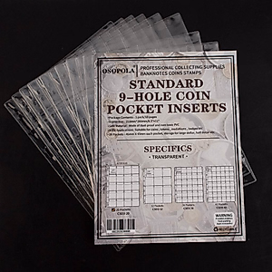 200 Pockets Coin Binders Pages - 1.77 inch Holders 10 pcs Loose-Leaf Sheets Acid-Free Collection Holders for Medallion Coin Stamp Currency Collecting Supplies 45x45 mm / 1.77x1.77 inch CS03220