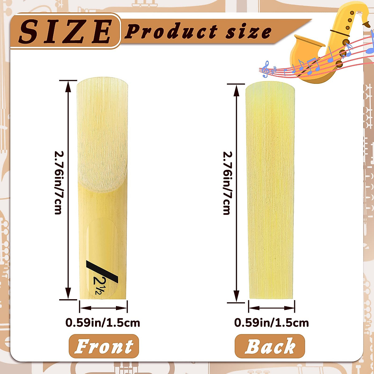 20 Pieces Alto Saxophone Sax Reeds Size 2.5, Strength 2 1/2 Alto Saxophone Reeds Bamboo Saxophone Reeds with Individual Case for Clarinet Soprano or Alto Sax