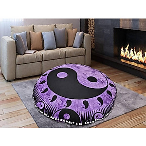 My Dream Carts 32" Floor Cushion “Cover Only” Round Yin Yang Boho Mandala Bedroom Bohemian Throw Seating Big Pillows for Yoga Balcony Garden Party Home Decor Purple (32” Pillow Cover, Without Insert)