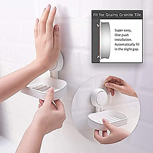 LEVERLOC Shower Caddy Suction Cup Soap Dish Suction Cup One Second Installation NO-Drilling Removable Powerful Suction Shower Caddy Suction Cup Waterproof Organizer - White