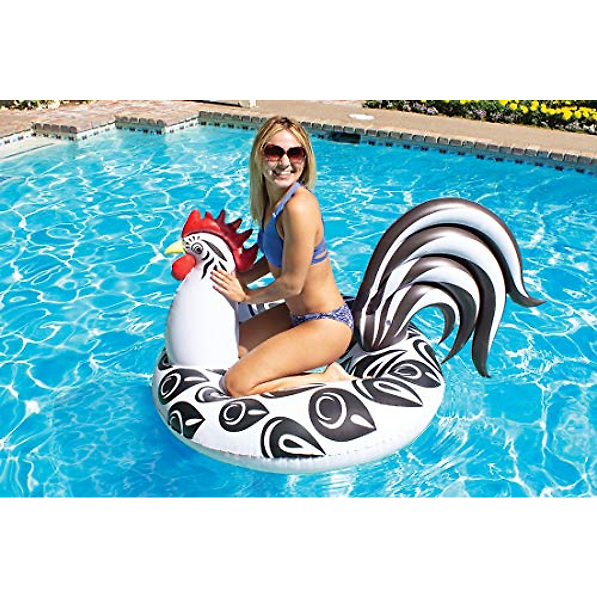 Poolmaster Rooster Inflatable Swimming Pool Party Float (48 Inch), Black/White/Red