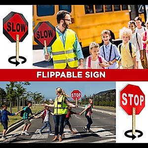 OLANZU Handheld Stop Slow Sign with Wooden Handle - 12" x 12" Double sided Crossing Guard Stop Sign - Honeycomb Reflective Road Sign,Aluminum Sign - Easy to Install