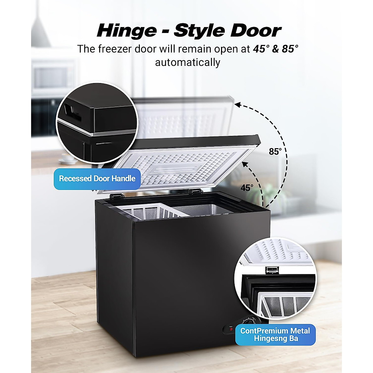 Deep Freezer, 3.5 Cu.Ft Chest Freezer, Small Top Door Deep Freezer with 7 Adjustable Temperature and Removable Basket, Energy Saving for Home Kitchen Office Black