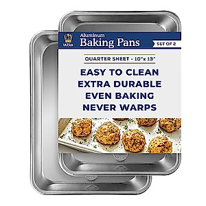 Professional Quarter Sheet Baking Pans - Aluminum Cookie Sheet Set of 2 - Rimmed Baking Sheets for Baking and Roasting - Durable, Oven-safe, Non-toxic, Easy to Clean, Commercial Quality - 9x13-inch
