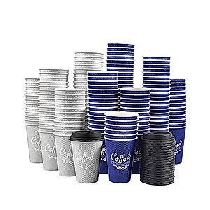 100 Pack 12 oz Disposable Coffee Cups, Insulated Ripple Double-Walled Paper Coffee Cups with Lids, Cold/Hot Drinking Cups for Coffee, Hot Chocolate or Tea, Paper Cups for Party Wedding