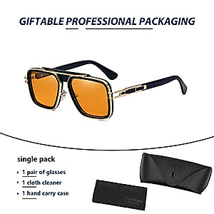 Freckles Mark Trendy Retro Sunglasses for Men Women Classic Stark Vintage Shades 70s Italian Fashion Square Metal Glasses (Yellow/Black, 56)