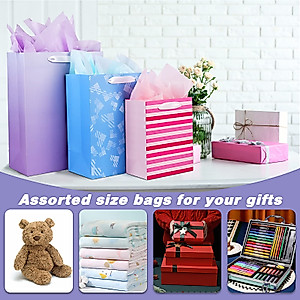12 Pack Gift Bags Assorted Sizes and Designs, Gift Bags Bulk with Tissue Paper (5 Medium 8", 4 Large 11", 3 Extra Large 14") for Birthday, Baby Showers, Bridal Showers, Easter Day Any Occasion