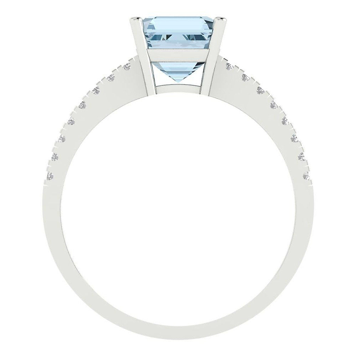 Clara Pucci 1.63ct Cushion Cut Custom Engraving Solitaire W/Accent Natural Sky Blue Topaz Statement Art Deco Ring 14k White Gold Size 4
