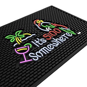 Ultra High Quality Bar Mat - "It's 5:00 Somewhere" 12 x 18 Inch Rubber Bar Mat; Entertaining and Vibrant Bar Mat for Home Bar; Durable Bar Mats for Countertop; Drying Mat for Kitchen Counter