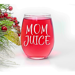 CARVELITA Mom Juice 15oz Funny Wine Glass, Novelty Gag Birthday Present for a New Mom, Friend, Adult Sister, Her Best Christmas Gifts For Women, Mother, Mom - Unique Xmas Wife Gift Idea From Husband