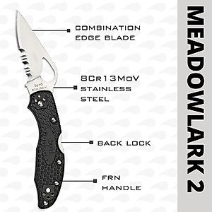 Spyderco Byrd Meadowlark 2 Lightweight Knife with 2.90" Stainless Steel Blade and Black Non-Slip FRN Handle - CombinationEdge - BY04PSBK2