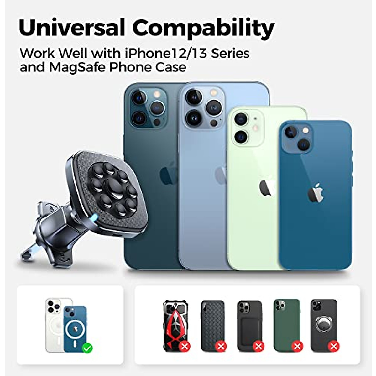 Wireless Car Charger, for MagSafe Car Mount [Never Fall of] 2022 Update Auto-Alignment Super Suction Cup Magnetic Phone Charger Mount, Fit for iPhone 13/12 Series Phones & MagSafe Case