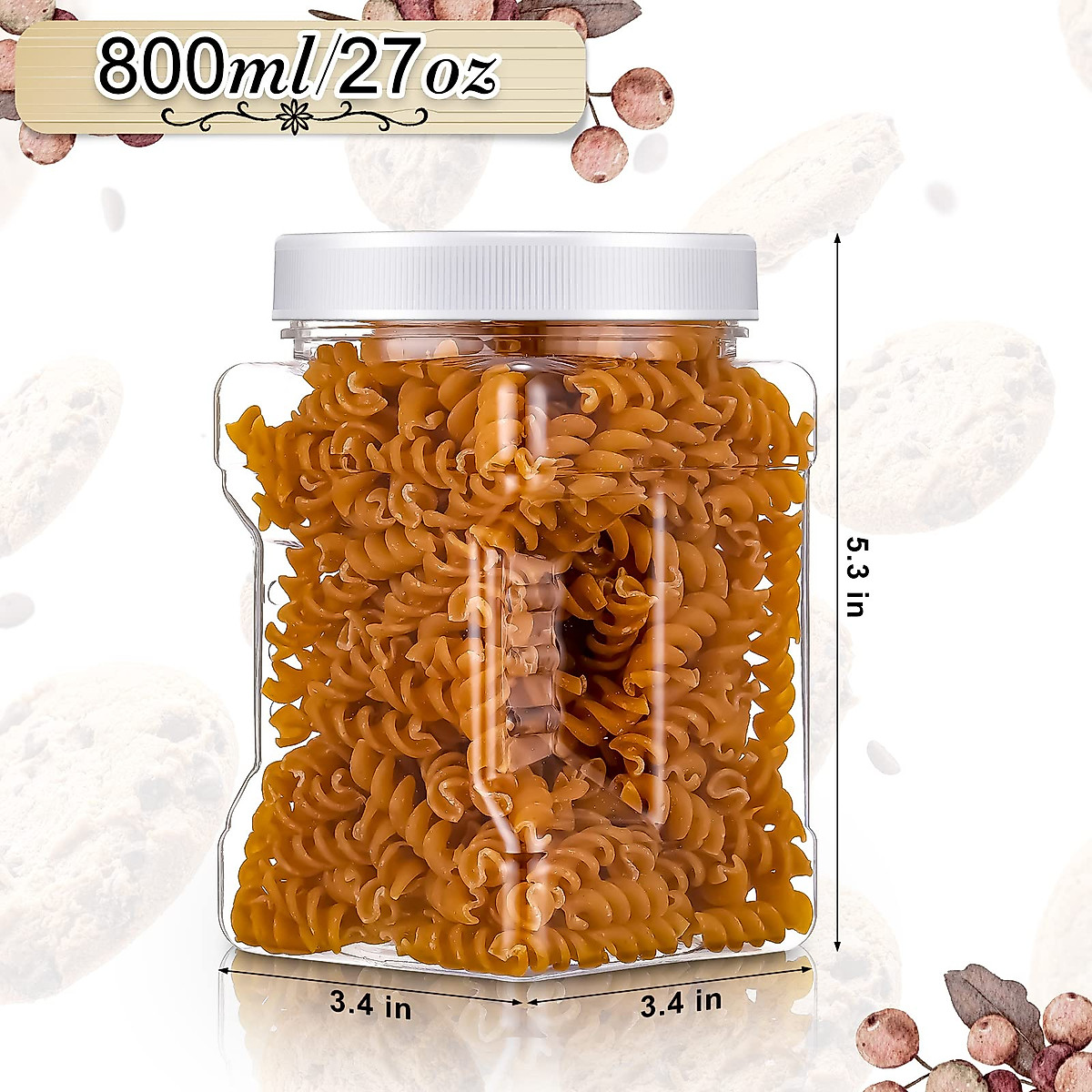 12 Pack Clear Plastic Storage Jars with Lids, 27 oz Square Plastic Containers with Airtight Lids, Paint Storage Containers with Easy Grip Handles, Reusable Wide Mouth Plastic Canisters with Lids