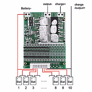 Akozon Protection Board 35A 36V 10S BMS PCB Protection Board with Balance and Heat Dink for 18650 Li-ion Battery Cell