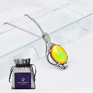 FUN JEWELS Oval Color Changing Mood Stone Pendant Mood Necklace on 18" Chain+2" extender, Gifts for Women