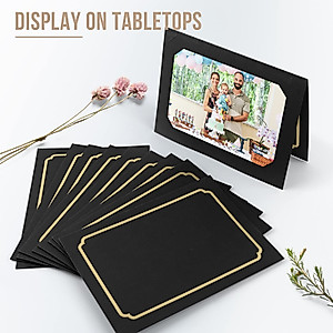 Golden State Art, Pack of 200, 4x6/5x7 Photo Folders, Cardboard Picture Frame, Paper Photo Frame Cards, Greetings/Invitation Cards, Special Events: Graduation, Christmas, Wedding (Black Gold Lining)