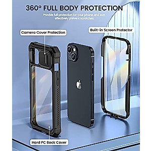 Caka for iPhone 14 Case, iPhone 13 Case with Screen Protector & Slide Camera Cover Heavy Duty Shockproof Phone Case for iPhone 13 iPhone 14 6.1 inches, Black