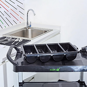 RW Clean 21.9 x 14.2 x 3.5 Inch Silverware Organizer, 1 Crack-Resistant Cutlery Tray - 4 Compartments, Built-In Handles, Black Plastic Utensils Drawer Holder, Wrap-Resistant, For Kitchen Organization