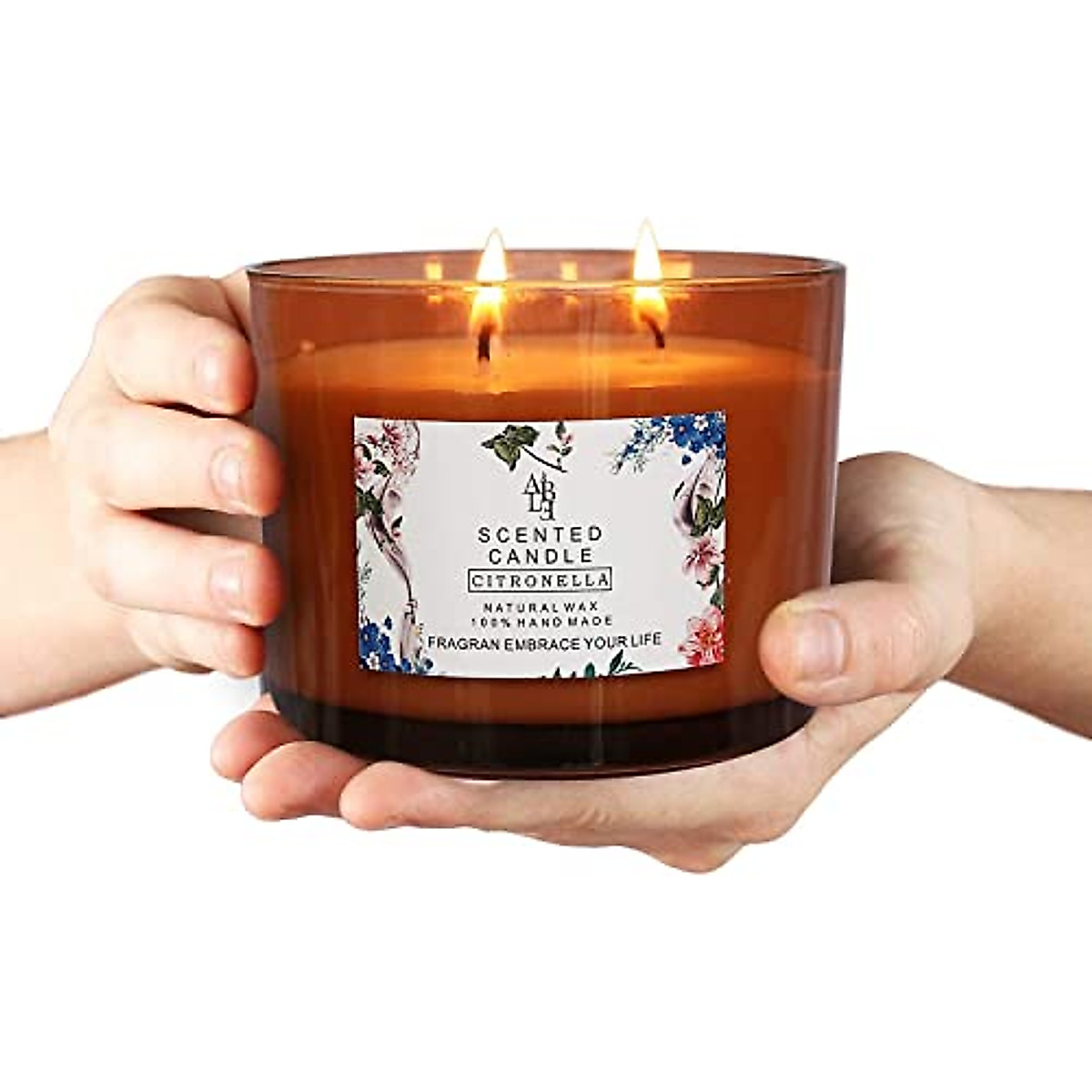 JHENG Large Citronella Candles Outdoor Indoor Candle Made with Natural Soy | 3 Wick Scented Candles Long Lasting 40 Hour Burn | 13.5 Ounces Highly Scented Aromatherapy Candles for Home