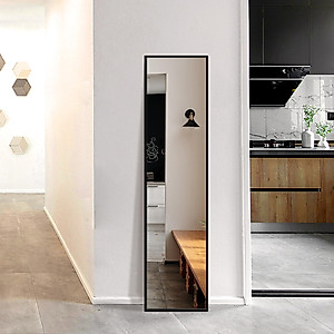 TRAHOME Standing Mirror Full Length Mirror,Large Floor Mirror with Aluminium Frame for Door Bedroom Bathroom Living Room (60x15-Black)