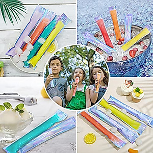 150 Pack Popsicle Bags, 11 x 1.96'' Ice Pop Bags for Kids Adults, BPA Free Freeze Pop Bags, DIY Yogurt Tubes Holographic Bags with Funnel for Healthy Snacks, Popsicles, Smoothies and Party Favor Food Storage