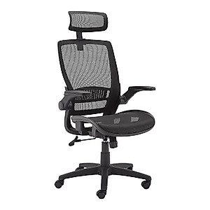 Amazon Basics Ergonomic Adjustable High-Back Mesh Chair with Flip-Up Arms and Headrest, Contoured Mesh Seat - Black
