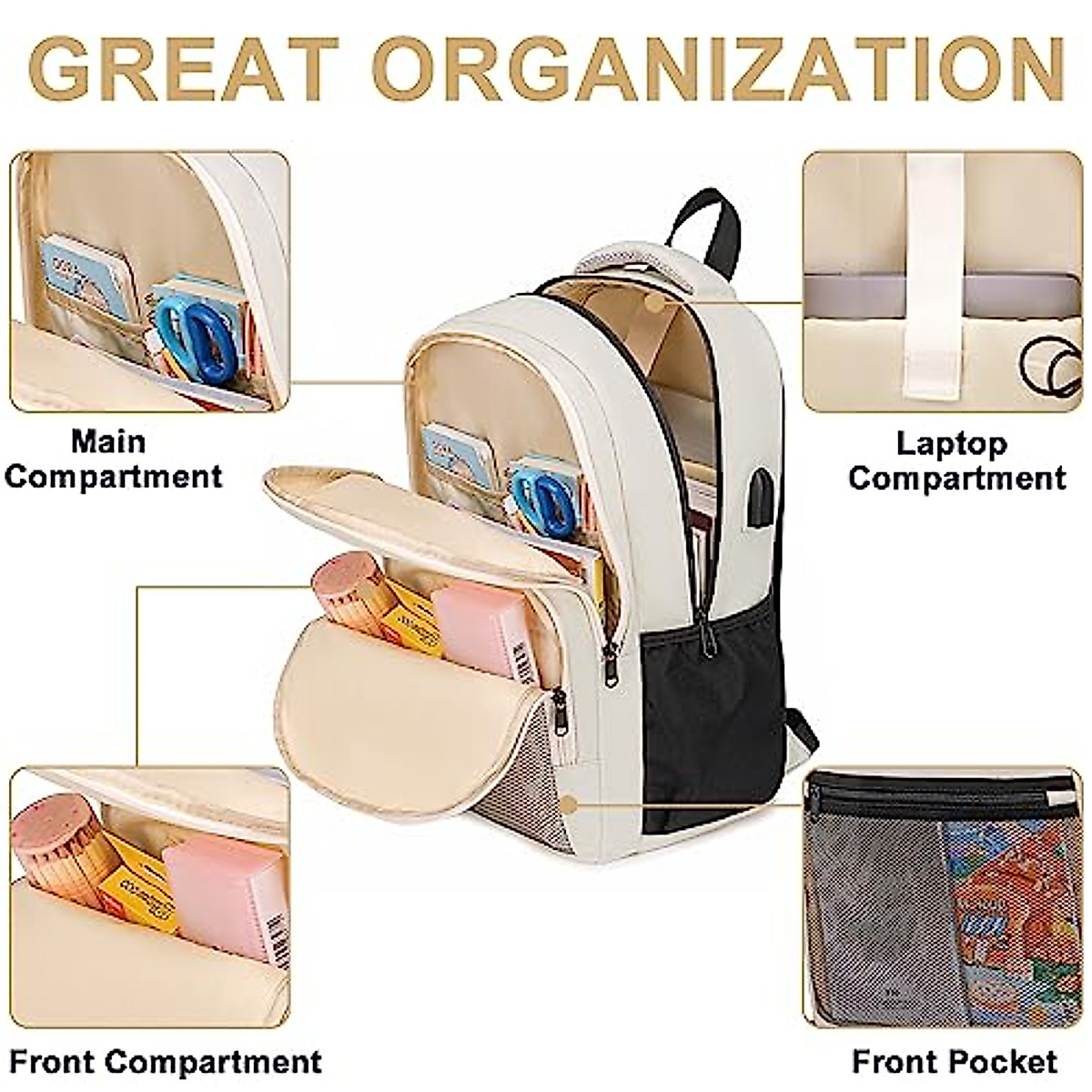 Bluboon Backpack for Women 15.6 Inch Laptop Bookbag College Backpack Girls Schoolbag Compartment Daypack for Business Travel with USB Charging Port