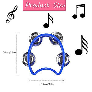 12 Pack Plastic Percussion Tambourine Hand Tambourine Bells, Mini Percussion Tambourines Bulk Hand Held Percussion Drum Musical Rhythm Instrument for Adults Kids Party Supplies(4 Colors)