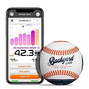 Playfinity Backyard League Gaming Baseball for Kids | Real Baseball with Sensors and App | Play, Train, Analyze and Connect with Others. Measures Throw Power, Glove Movement and More!