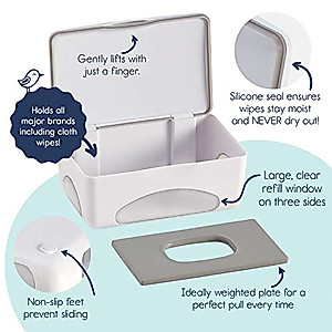 hiccapop Diaper Wipes Dispenser Baby Wipes Case | Baby Wipe Holder Keeps Wipes Fresh | Non-Slip, Easy Open & Close Wipe Container (Gray w/Clear Window)
