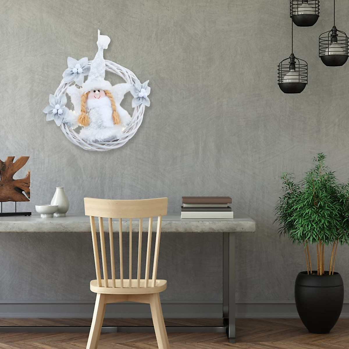QAZIUY Christmas Wood Hanging Ornaments Ornaments for Crafts White Angel Wreath Rattan Ring Door Hanging Christmas Tree Pendant Christmas Decoration Arrangement Props Gift for Xmas Tree Holiday Party