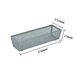 Neudeco Mesh Drawer Organizer,Silverware Drawer Organizer,Metal Cutlery Tray and Utensil Organizer for Flatware,Knives,Spoon, Cosmetic (Silver)