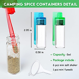 Hawflu 6Pcs Mini Glass Salt And Pepper Shakers Set With Spoon Portable Travel Spice Salt Shaker Containers Dispenser With Lid Camping Seasoning Set for Outdoor Traveling Kitchen