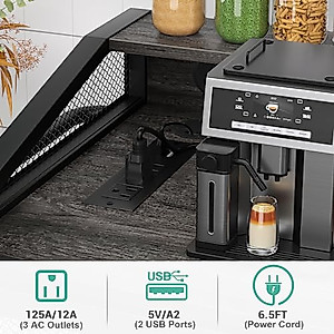 Cyclysio Sideboard Buffet Cabinet with Power Outlets, Wine Bar Cabinet with LED Lights Kitchen Cabinet Modern Accent Buffet Cabinet with Door for Bedroom, Living Room, Kitchen, Office Grey