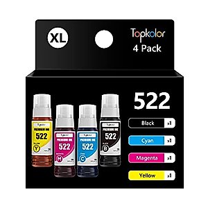 Topkolor Compatible Ink Bottle for 522 T522 Refill Ink for ET-2720 ET-2800 ET-2803 ET-2710 ET-4700 ET-4800 ET-1110, 4-Pack