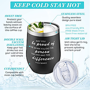 Mumufy 12 Pcs Thank You Gifts Employee Appreciation Gifts Wine Tumbler Team Gifts for Coworker Women Men 12 oz Wine Tumbler Insulated Stainless Steel Tumbler with Lid and Straw (6 Colors)