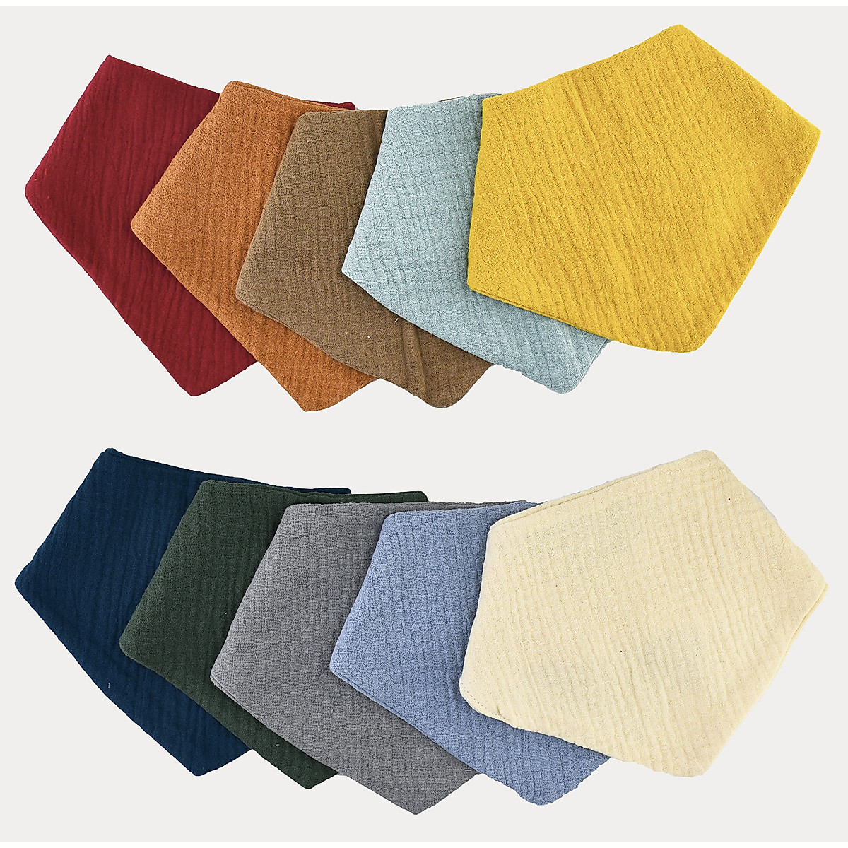 Meerdif Muslin Baby Bibs 10 Pack Baby Bandana Drool Bibs for Unisex Boys Girls, 100% Cotton 10 Solid Colors Set (Multi Color)